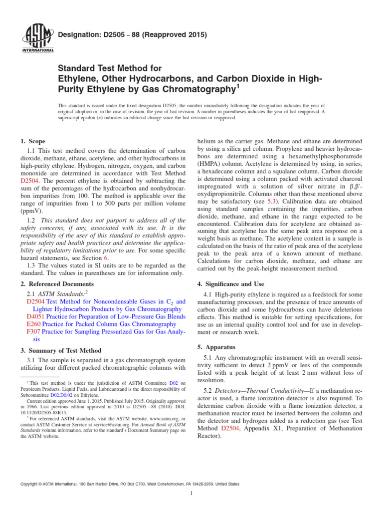 High-Purity Ethylene Gas Testing Method | PDF | Gas Chromatography ...