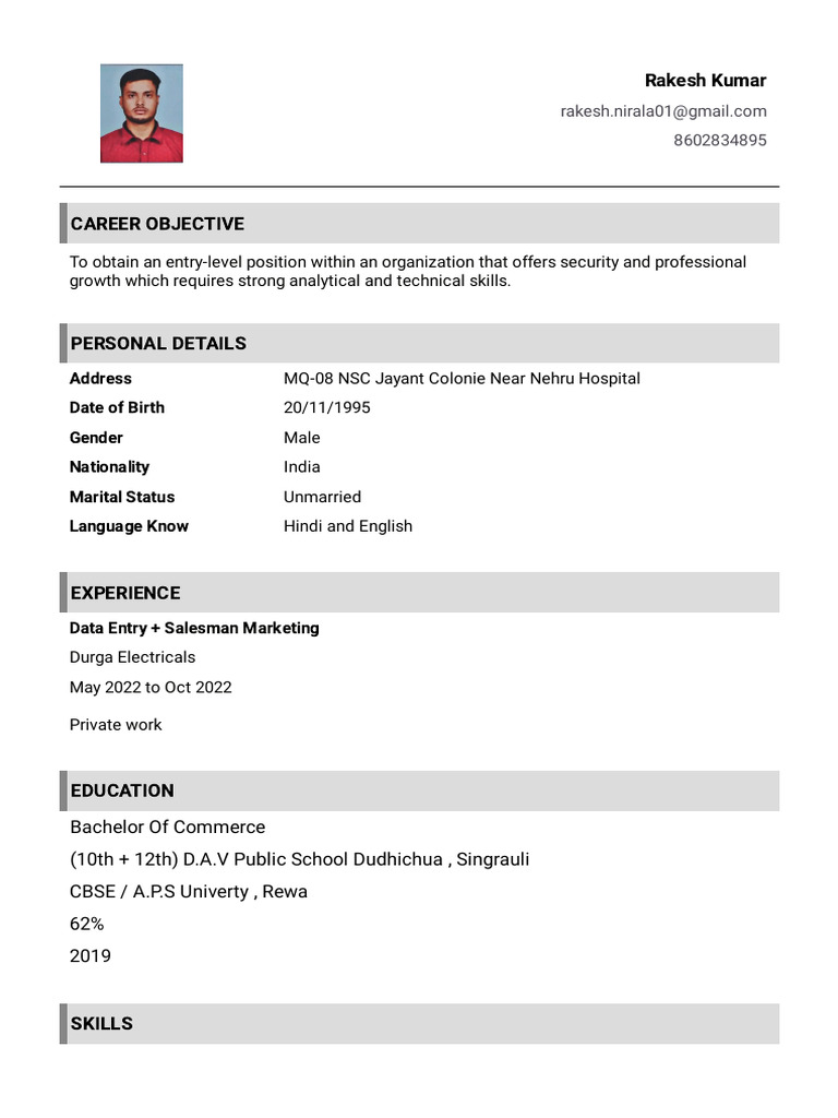 Rakesh Kumar - Entry-Level Resume | PDF