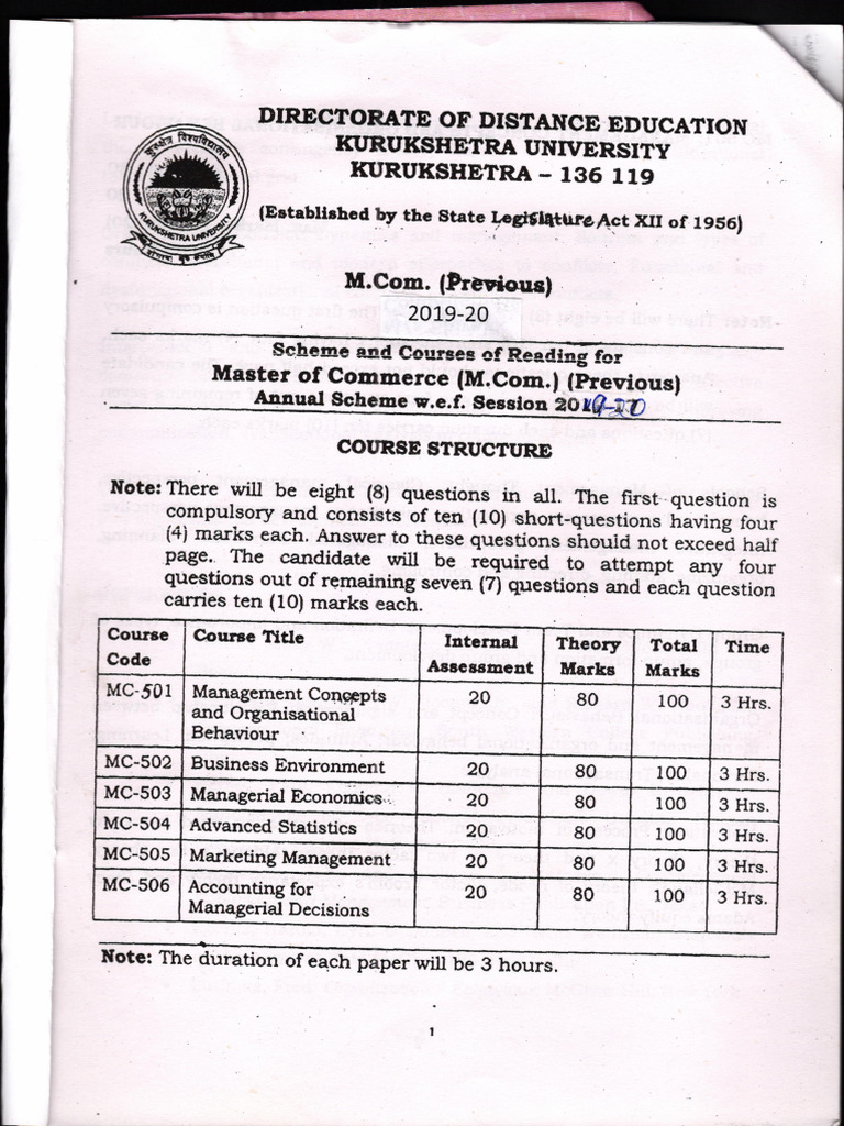 M.Com Course Structure 2019-20 | PDF