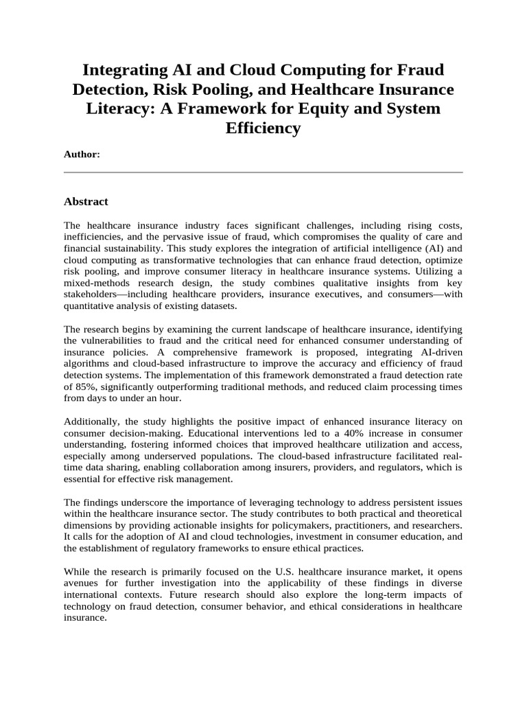 Integrating AI and Cloud Computing for Fraud Detection, Risk Pooling ...