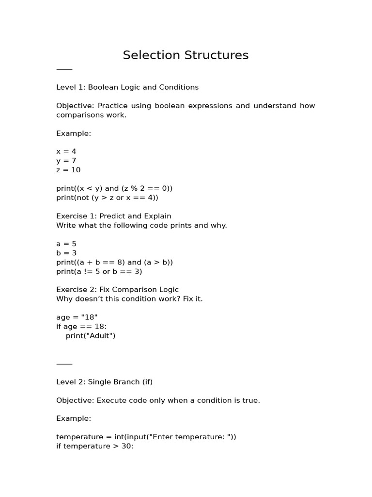 M3 Selection Structures | PDF | Boolean Data Type | Computer Programming