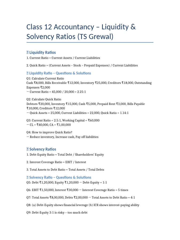 Class 12 Accountancy: Ratios Explained | PDF