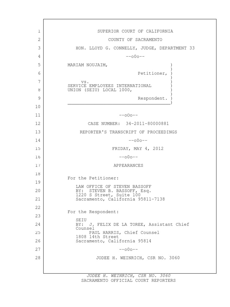 SEIU Court Transcript | Confidentiality | Non Disclosure Agreement
