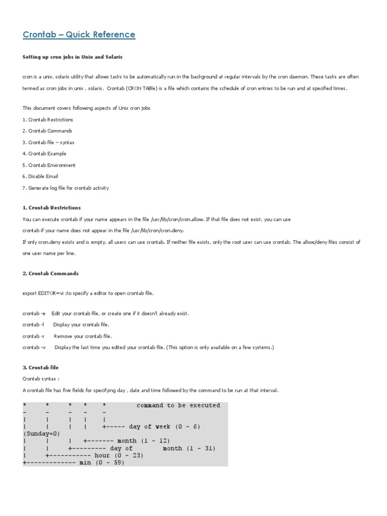 Crontab - Quick Reference | PDF | System Software | Computing Crontab - Quick Reference | PDF | System Software | Computing