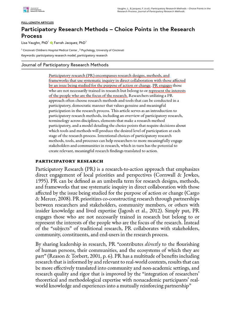 Participatory Research Methods Overview | PDF | Participatory Action ...