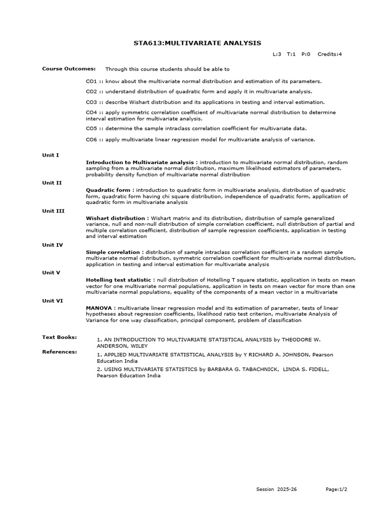 Multivariate Analysis Syllabus | PDF
