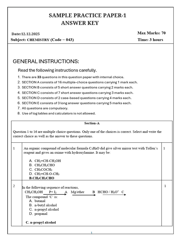 Bangalore Pre-Board Chemistry Exam 2025 | PDF | Chemistry | Chemical ...