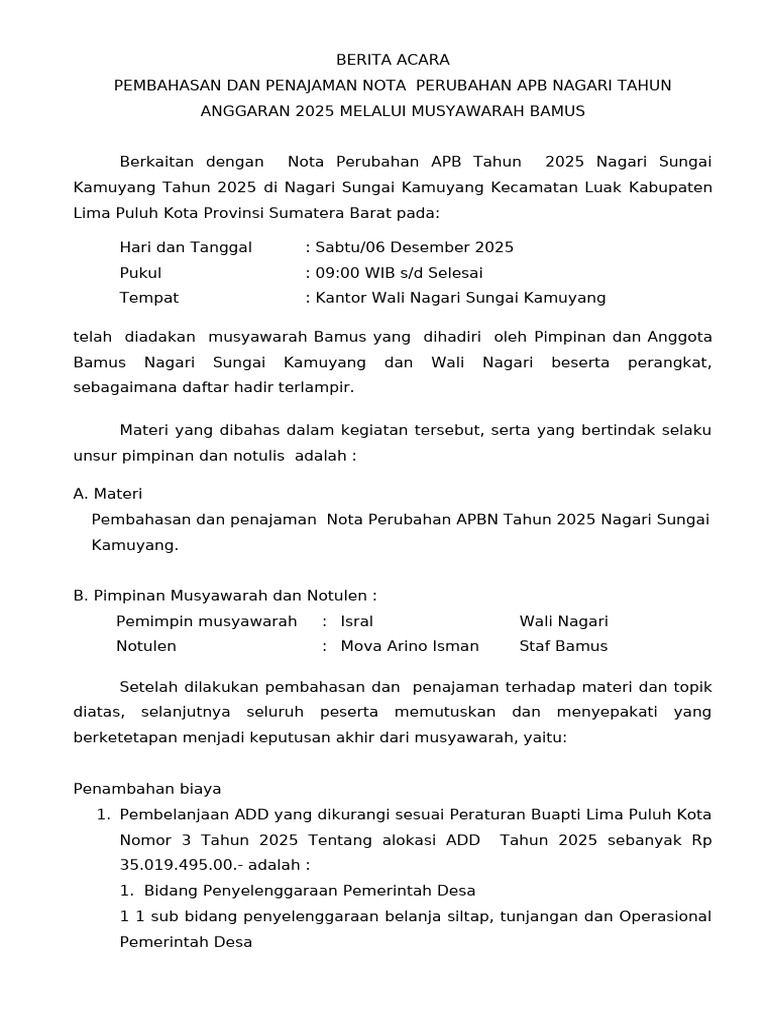 Musyawarah Bamus APB Nagari 2025 | PDF
