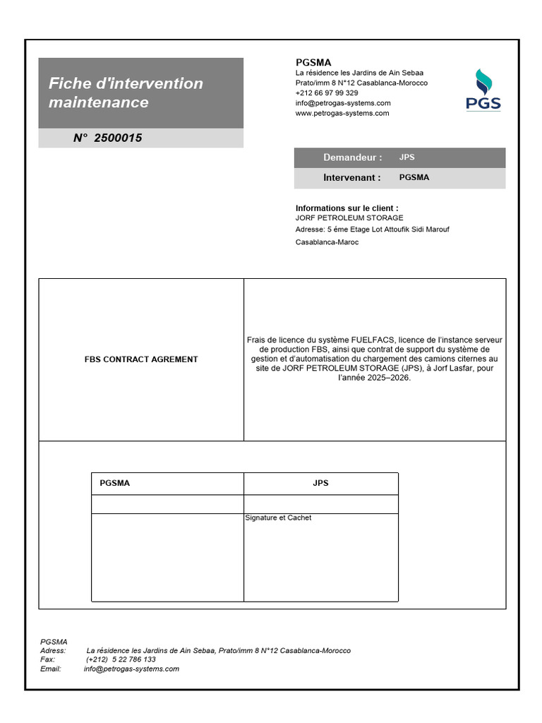 Fiche d'intervention PGSMA pour JPS | PDF