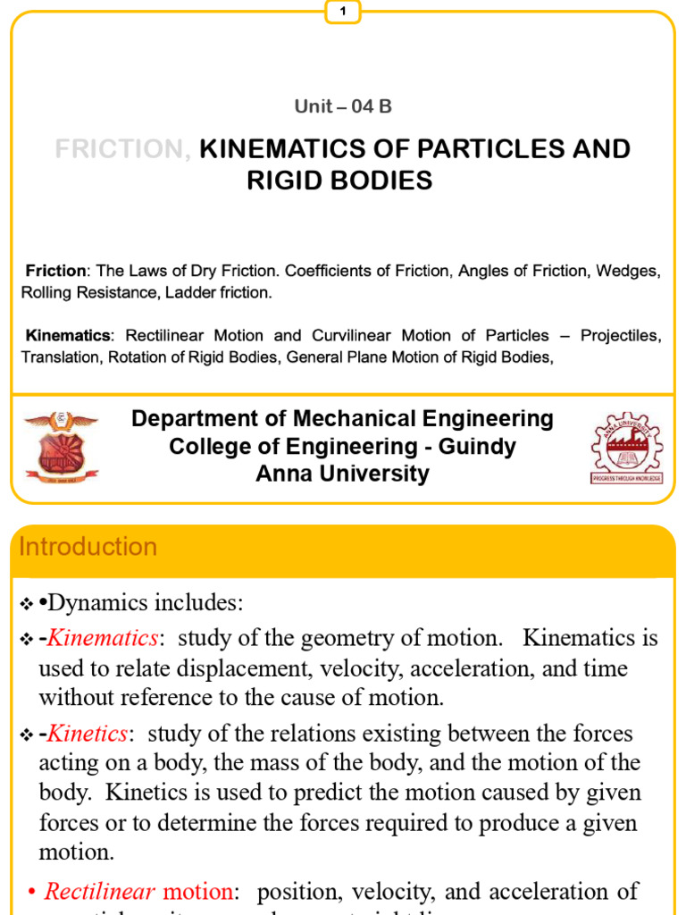 Unit IV Kinematics of Particles and Rigid Bodies 2 | PDF | Kinematics ...