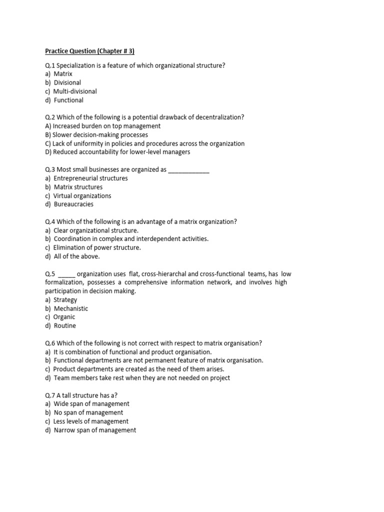 Ch#3 Practice Question. | PDF | Organizational Structure | Business ...