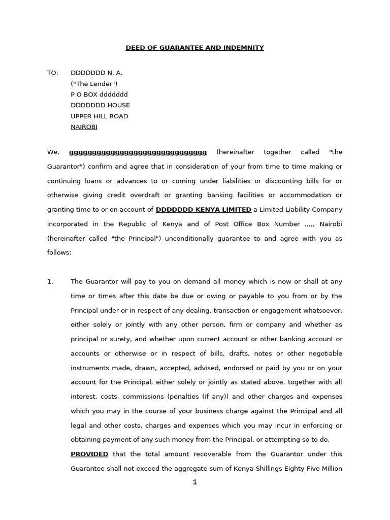 Deed of Guarantee and Indemnity | PDF | Guarantee | Surety