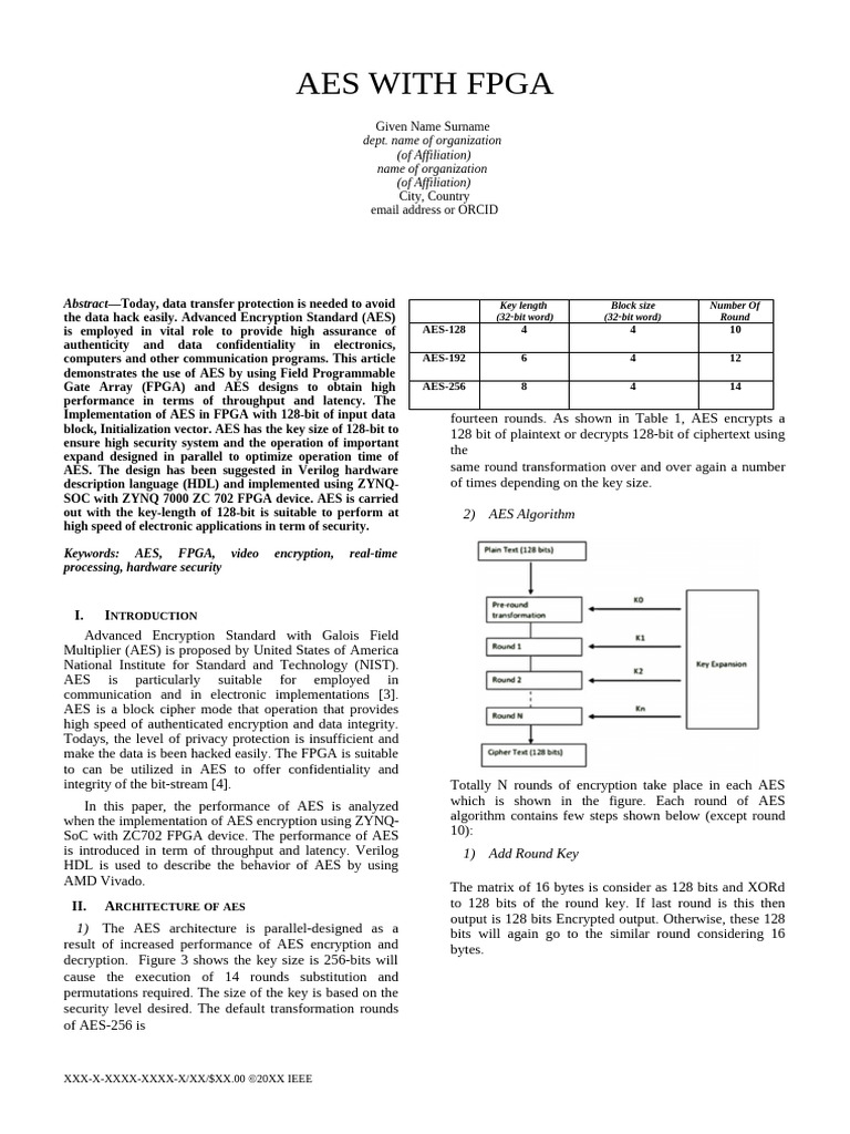 IEEE Paper Format Template | PDF | Encryption | Field Programmable Gate ...