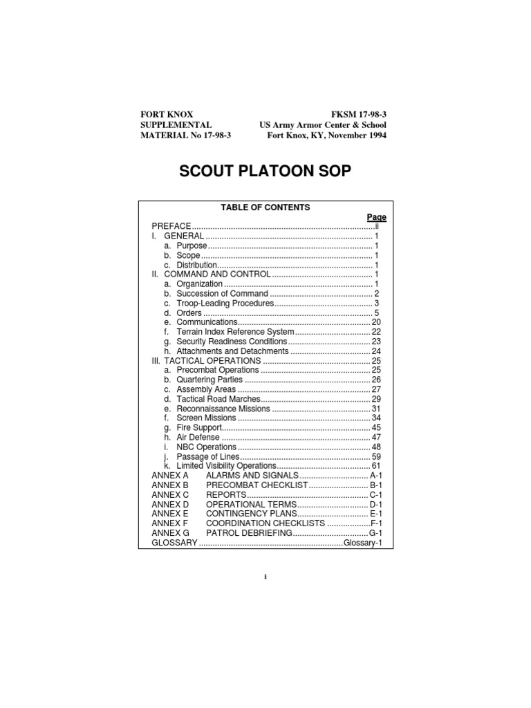Scout Platoon SOP.fksm17!98!3 | Reconnaissance | Military Science