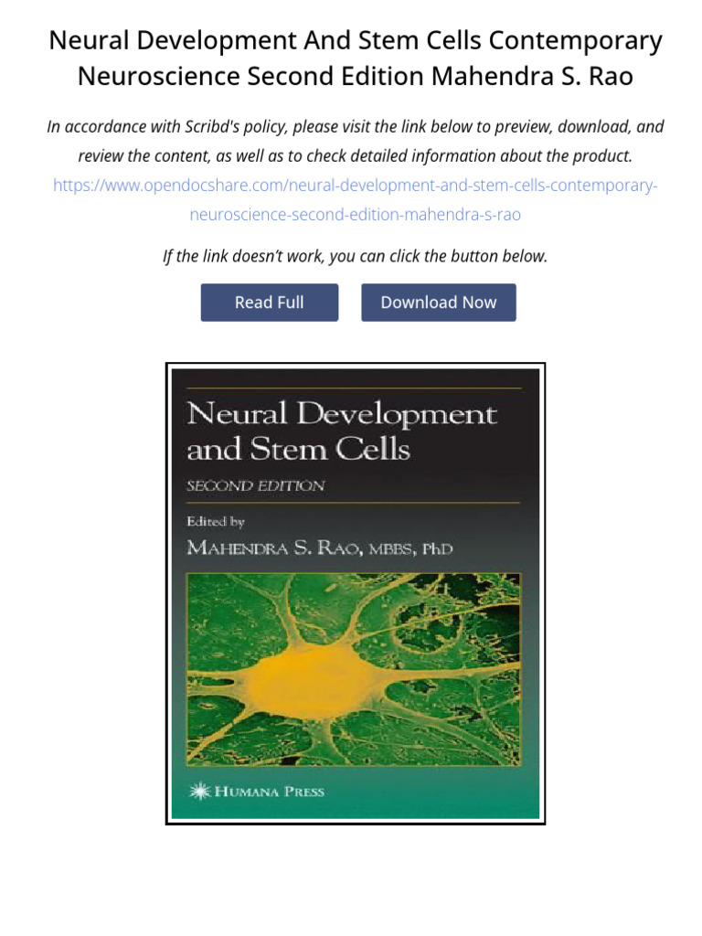Neural Development and Stem Cells Contemporary Neuroscience Second ...