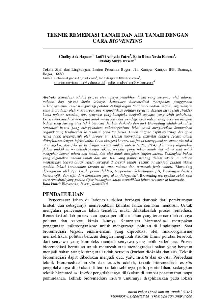 Teknik Remediasi Tanah Dan Air Tanah Dengan Cara Bioventing | PDF