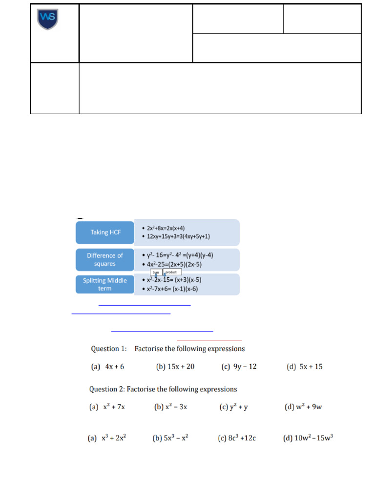 Factorisation and Linear Equations Guide | PDF | Area | Quadratic Equation