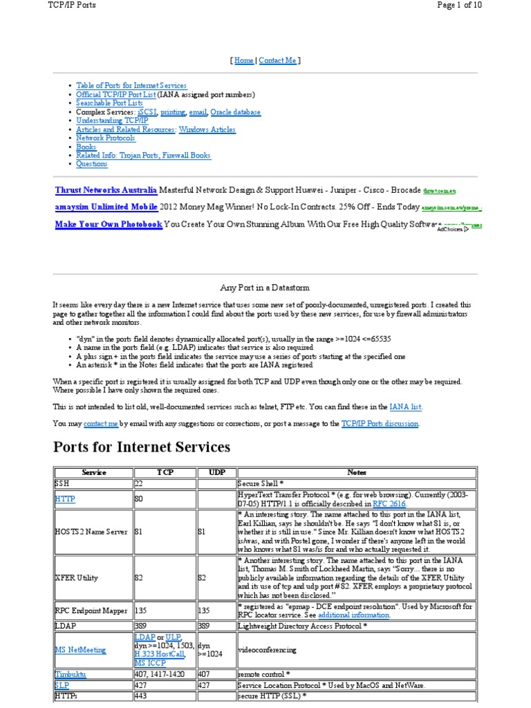 TCP Ports | PDF | Port (Computer Networking) | Email
