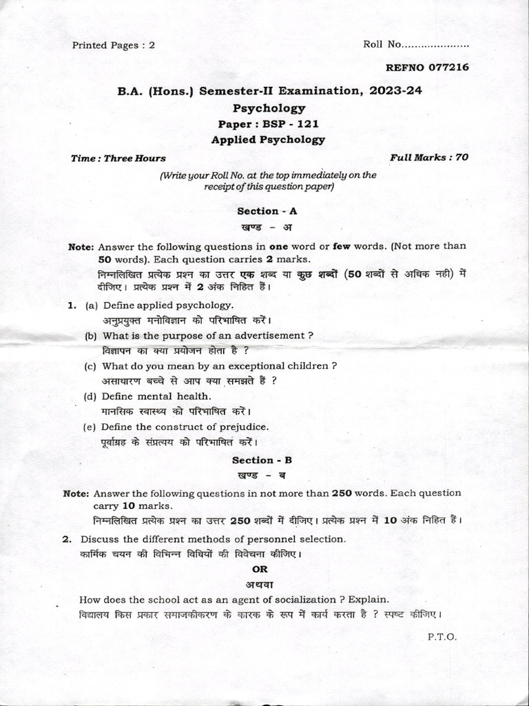 Ba - Psychology | PDF