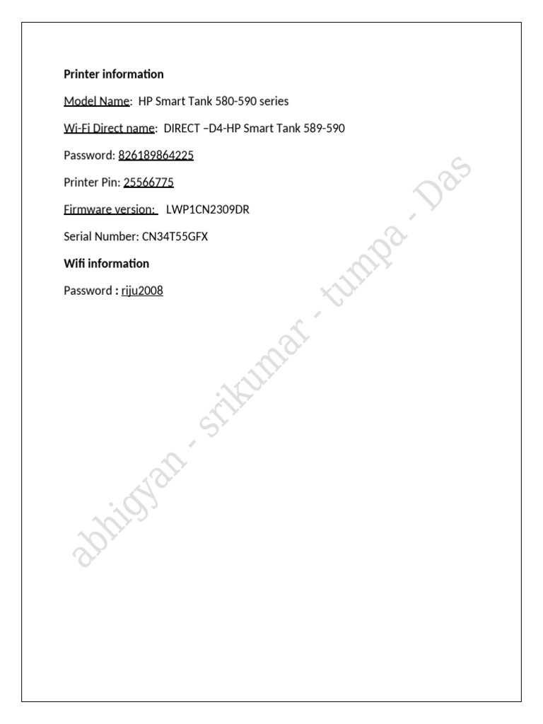 HP Smart Tank 580-590 Printer Info | PDF