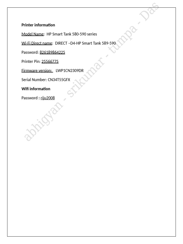 HP Smart Tank 580-590 Printer Info | PDF