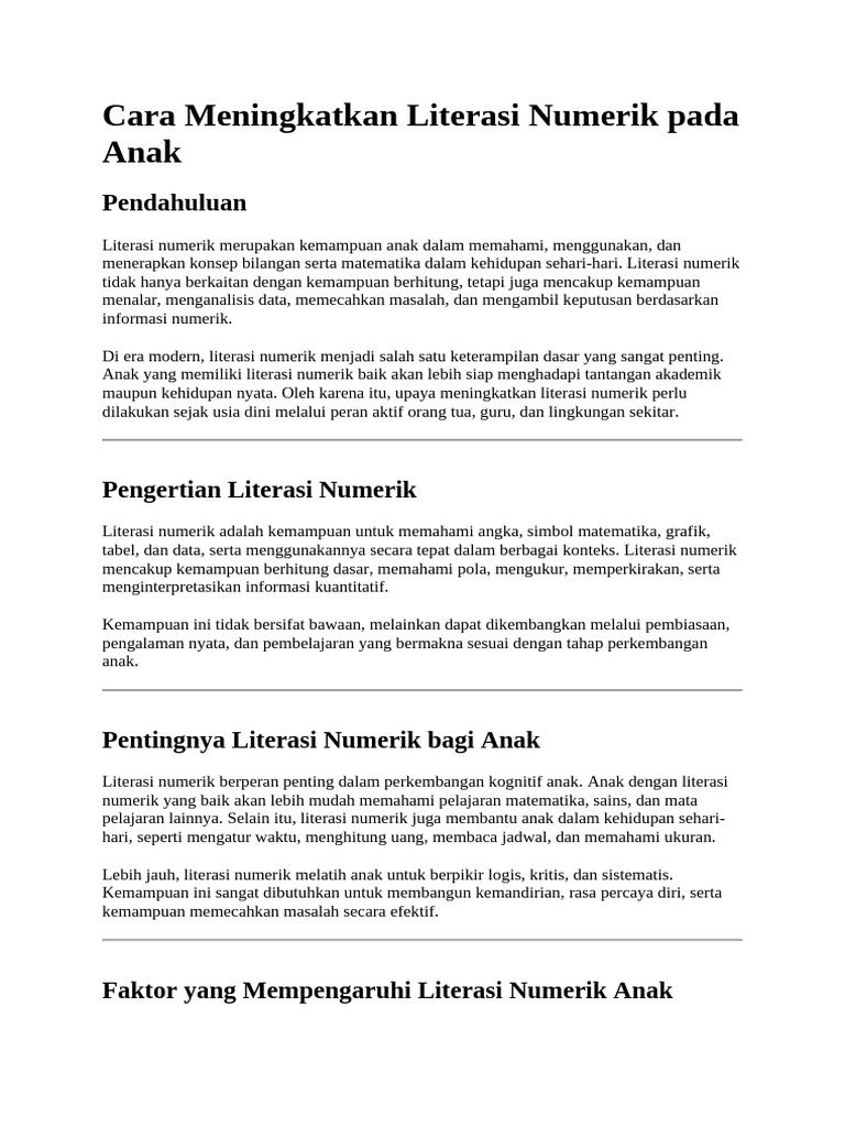 Meningkatkan Literasi Numerik Anak | PDF
