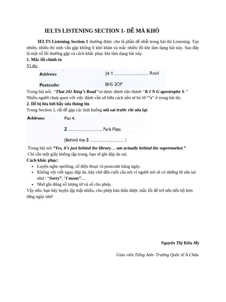 Ms. Kieu My- Ielts Listening Section 1- Dễ Mà Khó! | PDF