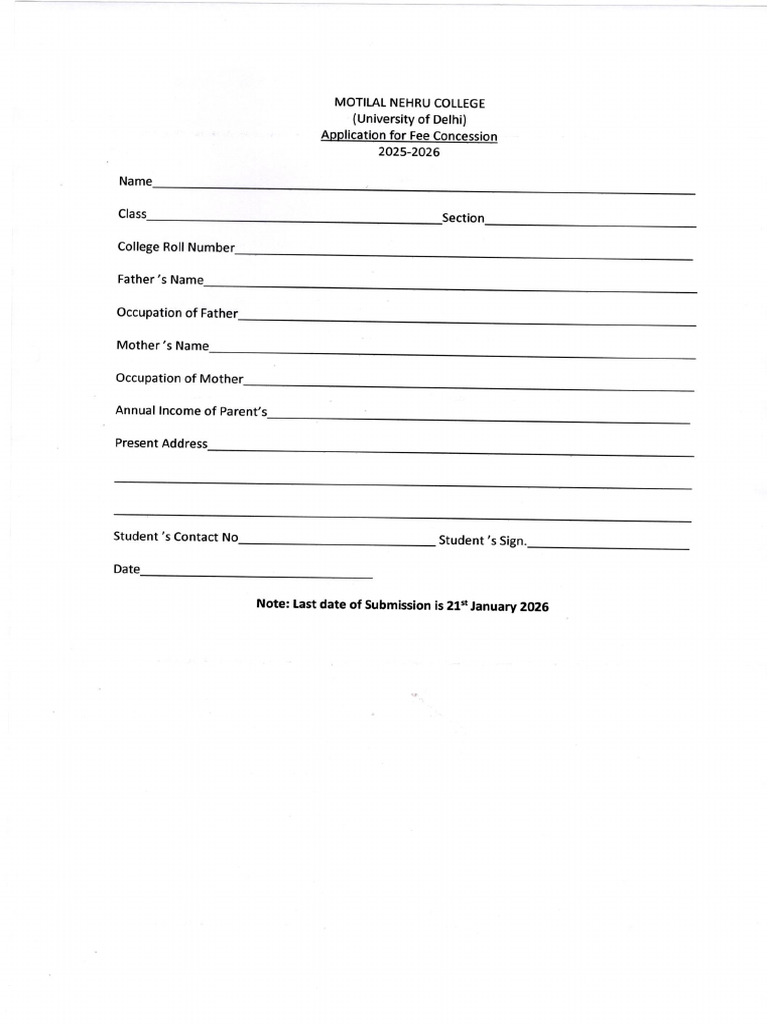 Fee Form 202526 | PDF