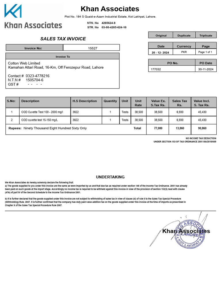 Sales Tax Invoice from Khan Associates | PDF | Taxes | Invoice