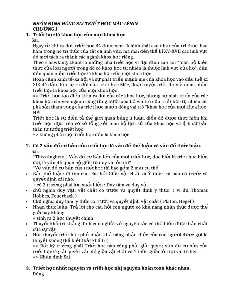 3. Nhận Định Đúng, Sai Triết Mac Lenin | PDF