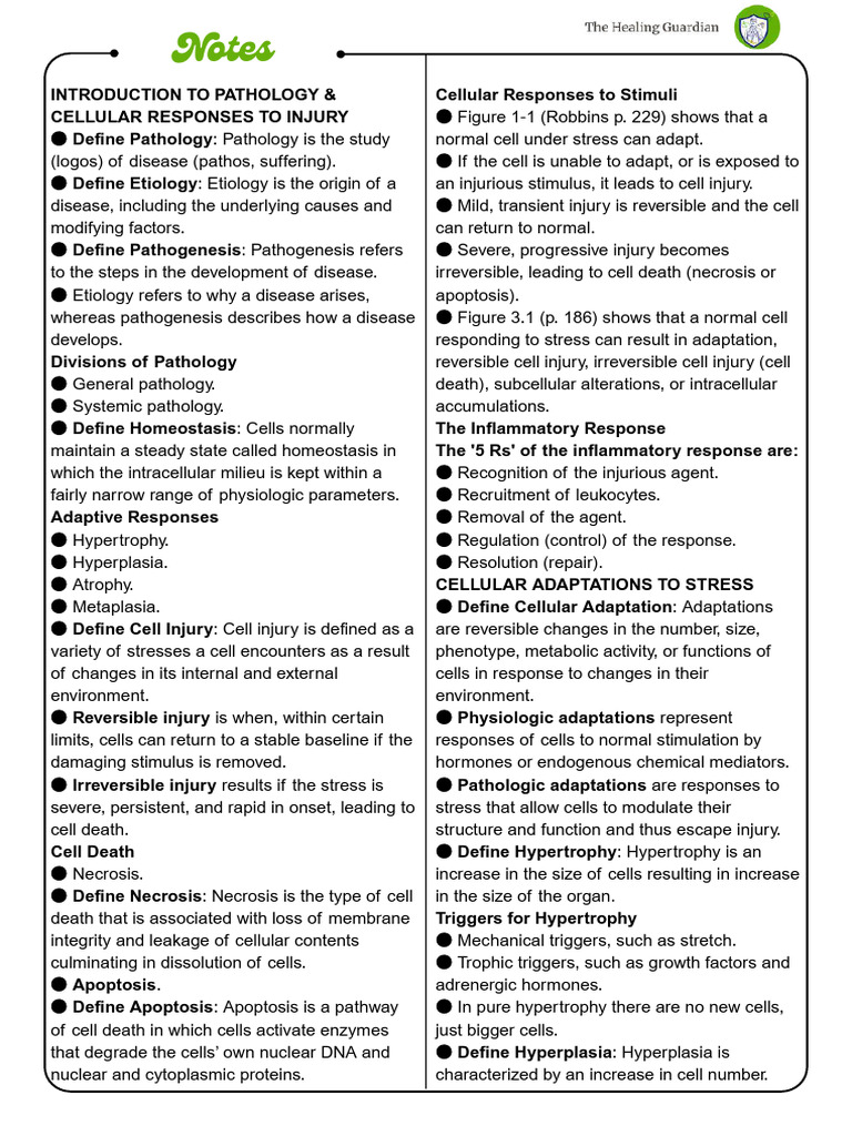 PATHOLOGY NOTES (Cell Injury, Adaptation, and Death, Acute and Chronic ...