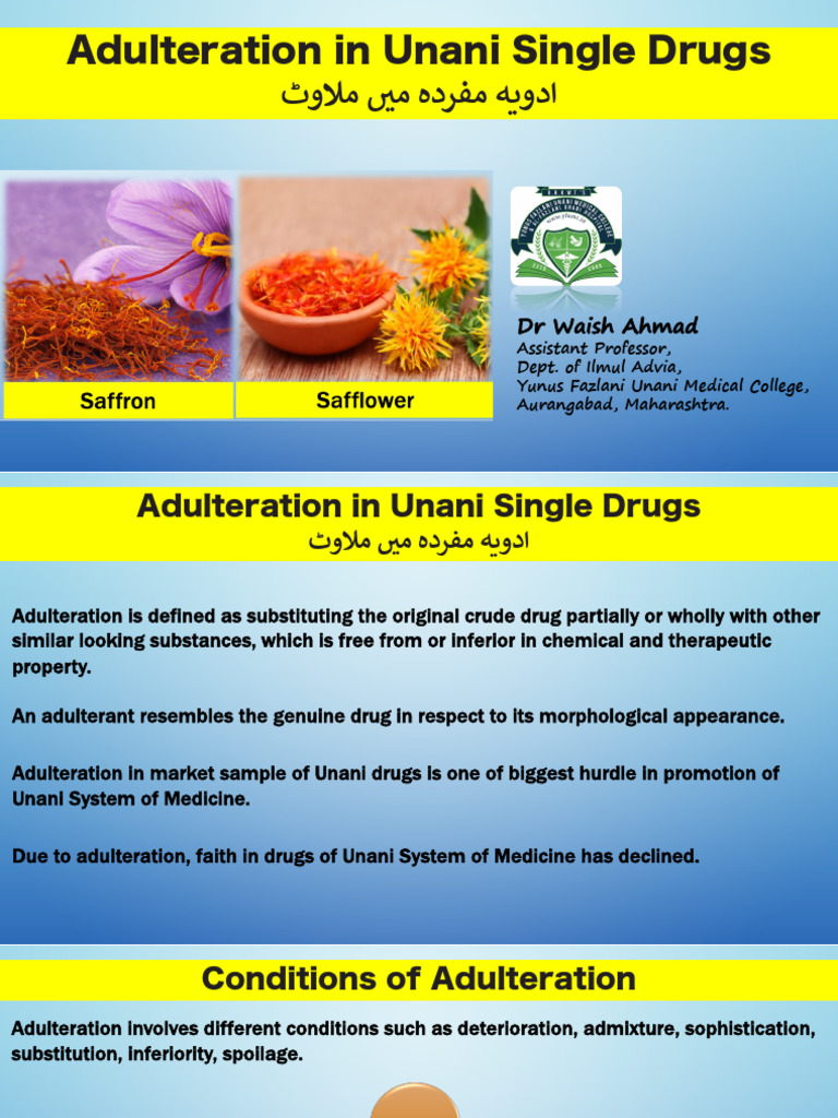 Unani Drug Adulteration Explained | PDF | Herbs And Spices | Spice