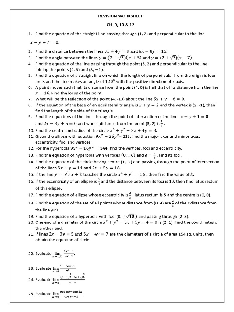 Revision Worksheet- PT 2 | PDF | Ellipse | Euclidean Geometry