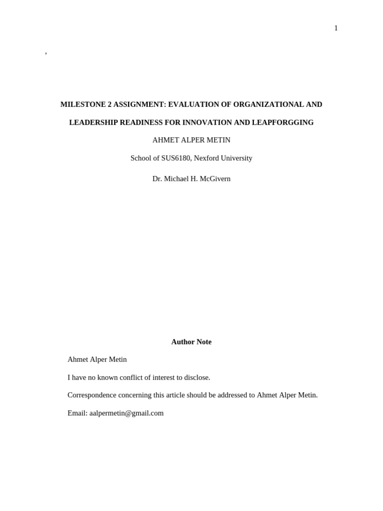 SUS 6180 Milestone 2 | PDF | Innovation | Business