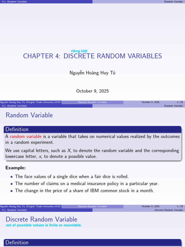 Chapter 4. Discrete Random Variable | PDF | Probability Distribution ...