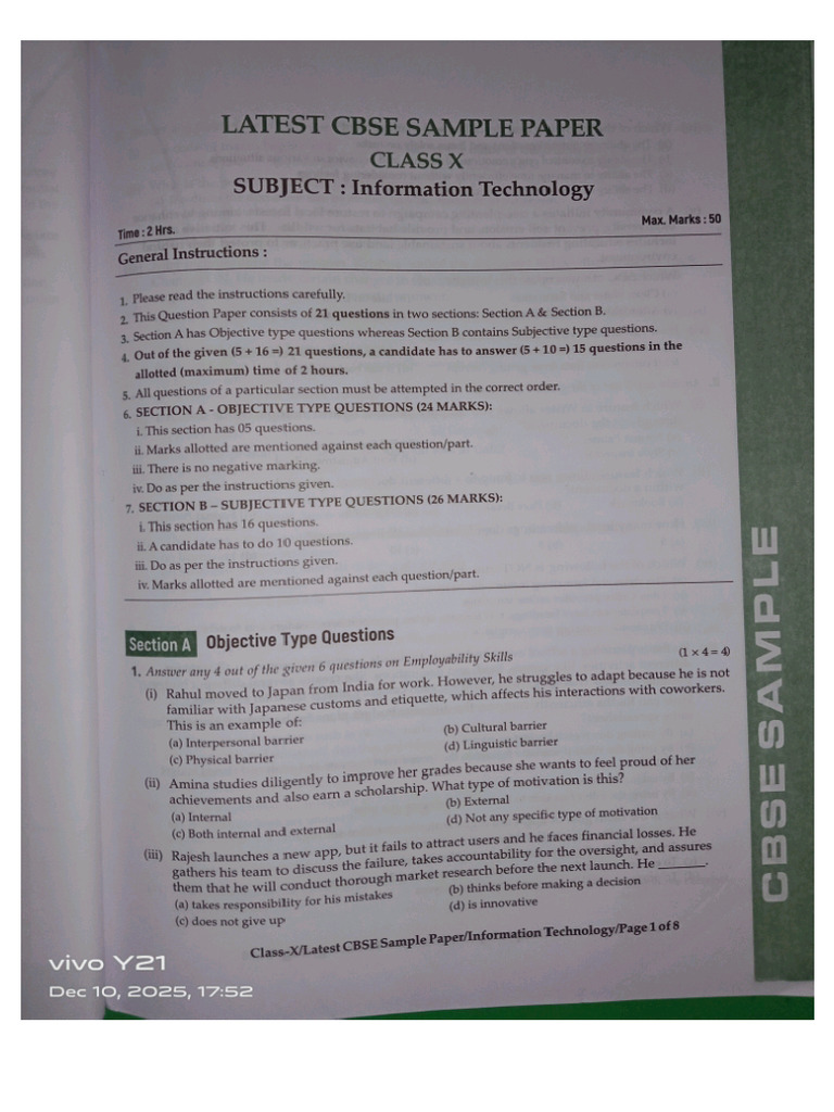 IT Sample Paper | PDF