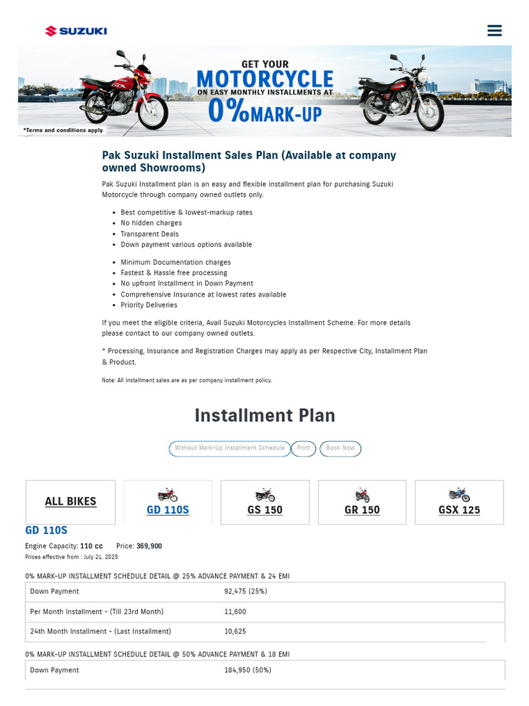 Installment Schedule Plan - Suzuki Pakistan | PDF | Motor Vehicle