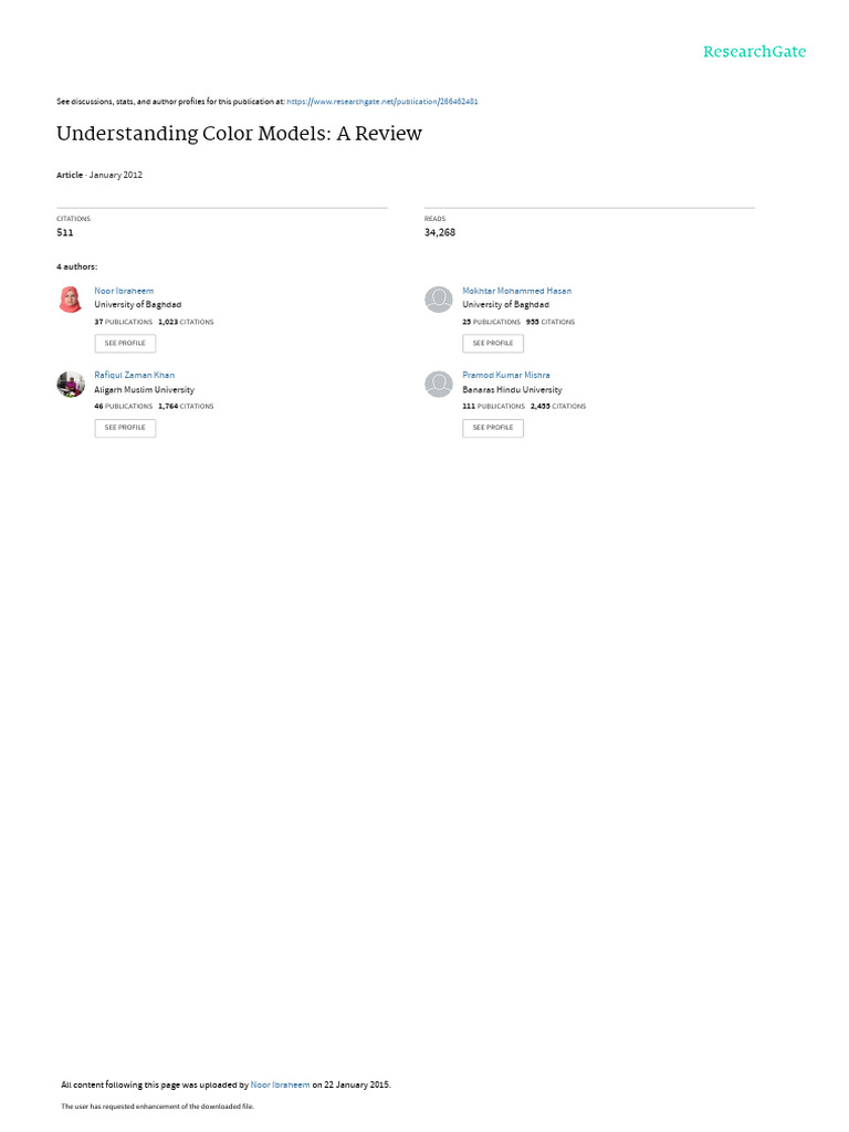 Understanding Color Models a Review | PDF | Rgb Color Model | Color