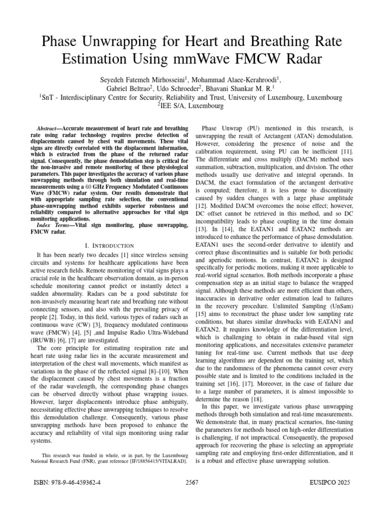 Phase Unwrapping For Heart and Breathing Rate Estimation Using MmWave ...