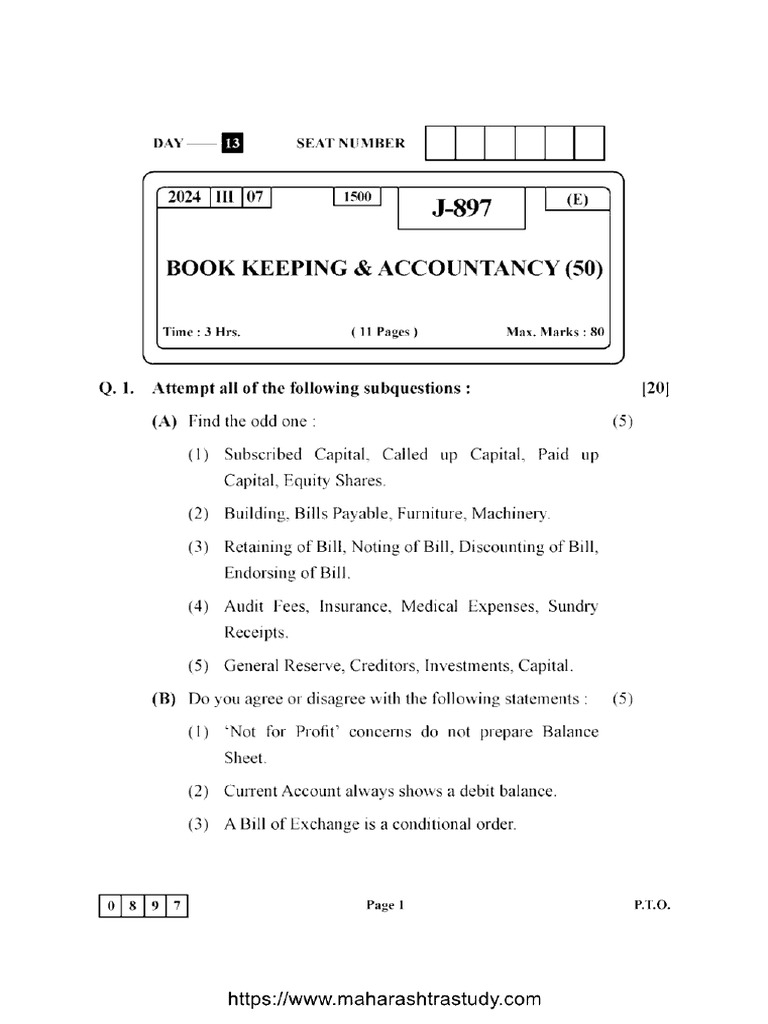 MH Board Class 12 Book Keeping and Accountancy 50 J 897 2024 | PDF