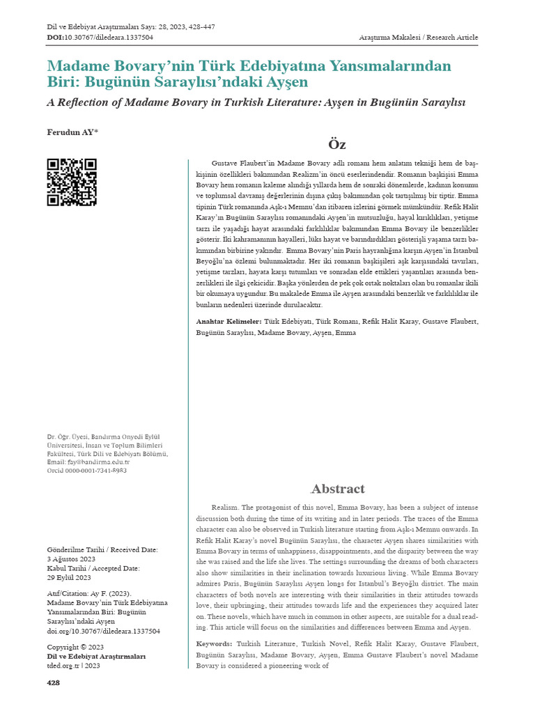 Madame Bovary Nin T Rk Edebiyat Na Yans Malar Ndan Biri Bug n n Sarayl s Ndaki Ay en[#1380045 ...