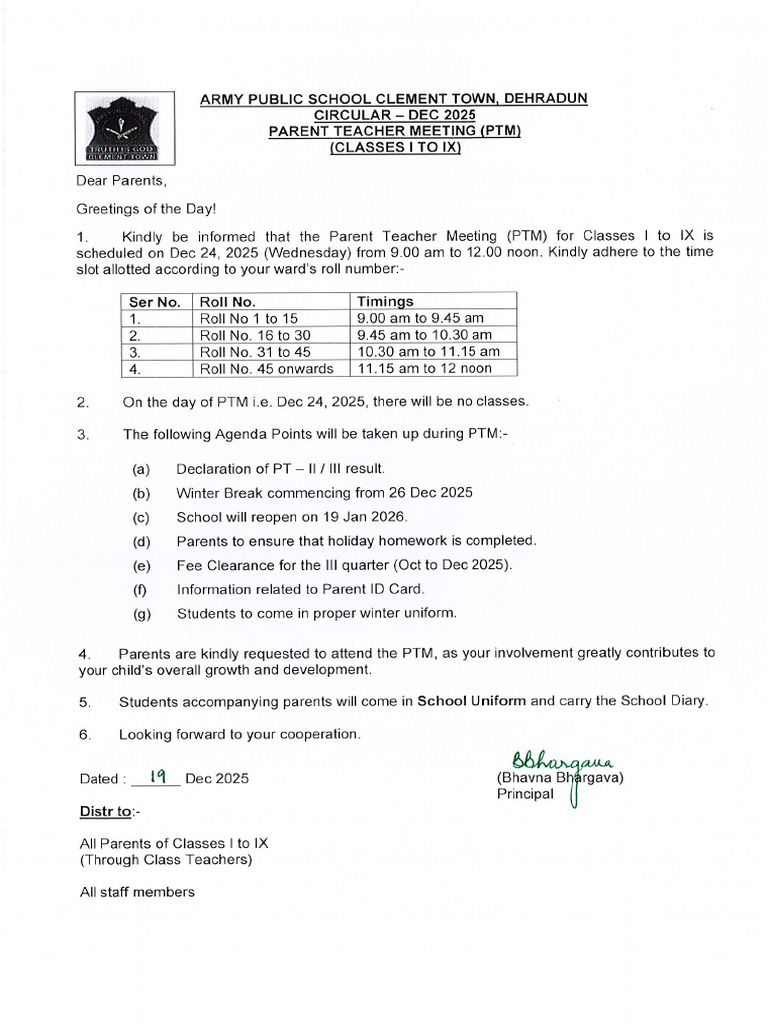 Circular for Ptm (Classes i to Ix on 24 Dec 2025-12192025154750 | PDF