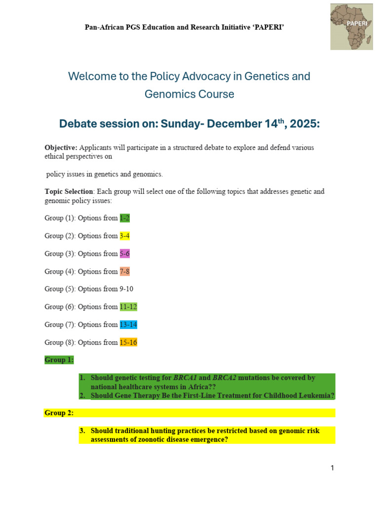 Genetics Policy Debate Course Overview | PDF | Genetic Testing