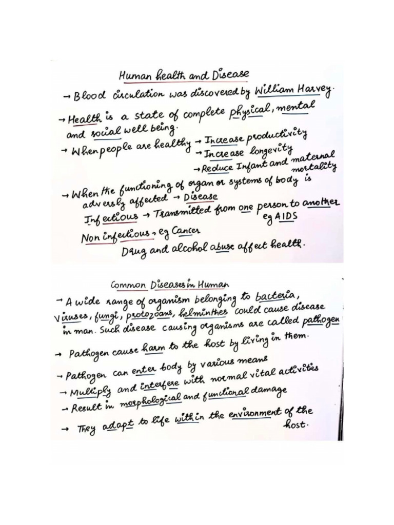 Class12- Human Health and Disease(Notes) | PDF