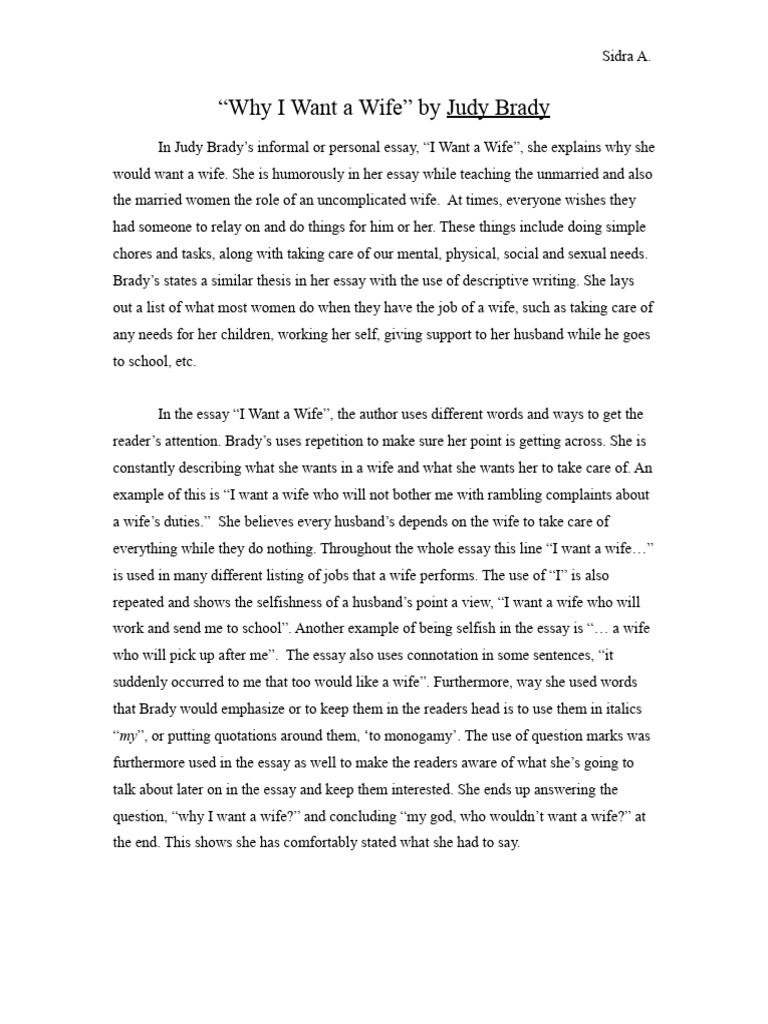13366341-Why-I-Want-a-Wife | PDF | Irony | Essays