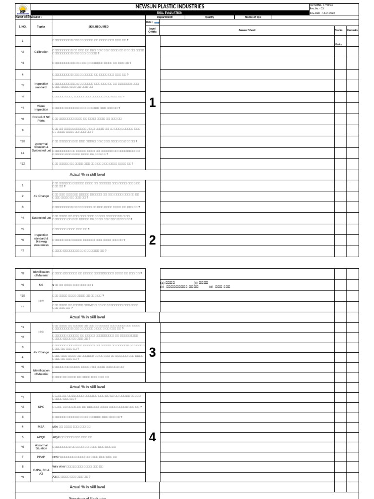 Skill Evaluation Question Paper Sheet | PDF