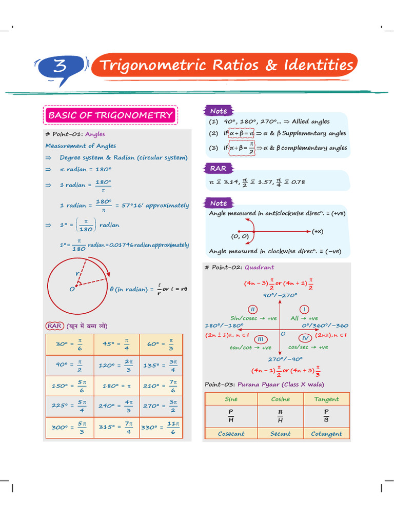 Trigonometric Ratios and Identities Guide | PDF | Trigonometric ...