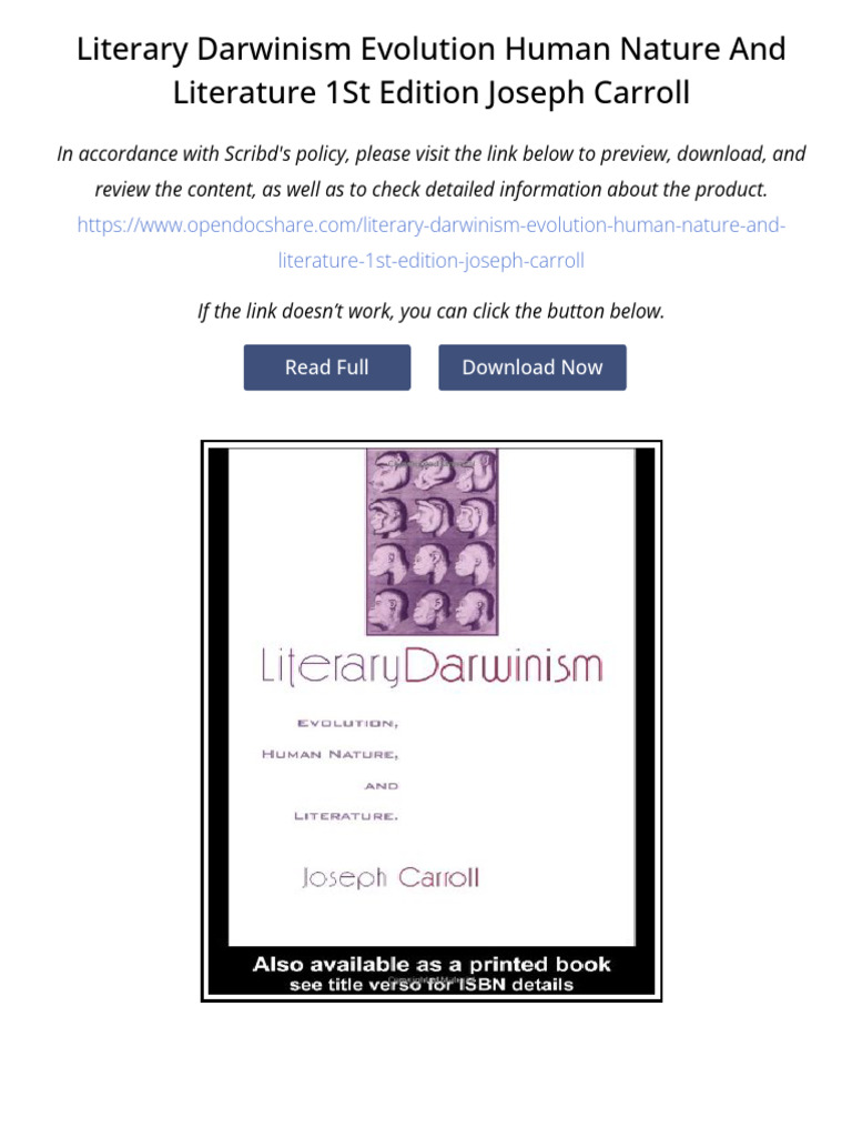 Literary Darwinism Evolution Human Nature and Literature 1st Edition ...