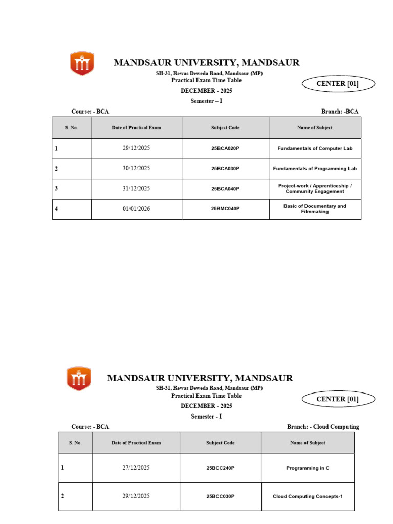 i - Semester Est Practical Exam Time Dec -2025 | PDF | Computer ...