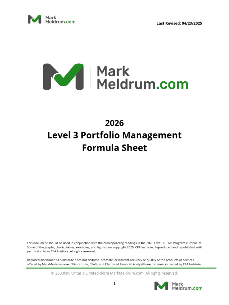 Level 3 CFA Portfolio Management Formula Sheet | PDF | Bonds (Finance ...